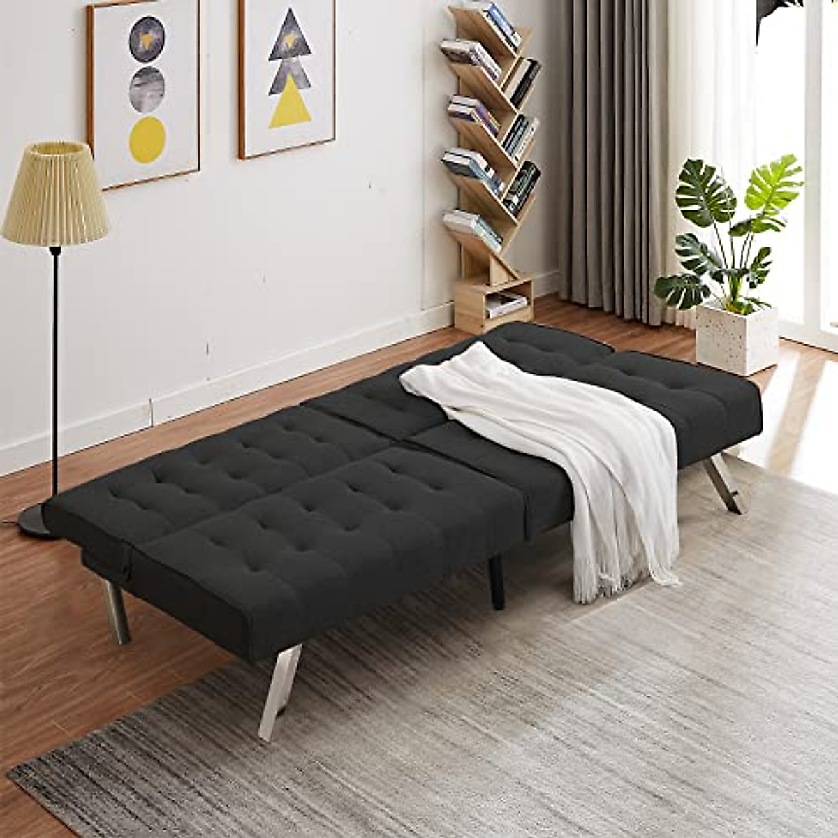 GEEVIVO Futon Convertible, Breathable & Skin-Friendly Futon Sofa Bed, Upholstered Sleeper Couch with Adjustable Backrest, Futons Sofa/Bed Clearance Suitable for Multiple Scenarios(Black)