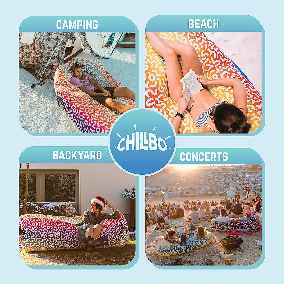 Chillbo Shwaggins Inflatable Couch – Cool Inflatable Chair Easy Setup Perfect for Hiking Gear, Beach Chair and Music Festivals.(Rainbow Swizzle)