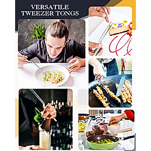 12-inch Cooking Tweezer and Offset Tweezer Set, Tongs Precision Serrated Tips, Stainless Steel Professional Chef Tweezer Kitchen Tools for BBQ, Plating and Serving