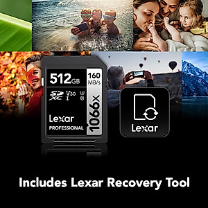 Lexar 512GB Professional 1066x SDXC Memory Card, UHS-I, C10, U3, V30, Full-HD & 4K Video, Up To 160MB/s Read, for DSLR and Mirrorless Cameras (LSD1066512G-BNNNU)