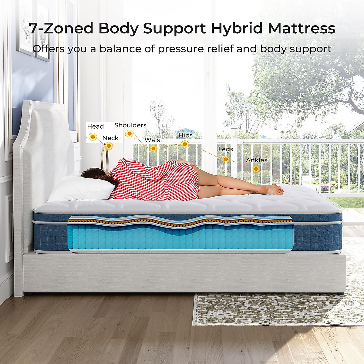 koorlian Twin XL Mattress, 10 Inch Hybrid Mattress Twin XL with Individual Pocket Springs and Pressure-Relieving Memory Foam, Breathable, Medium Firm Mattress in a Box 80"x39"x10"