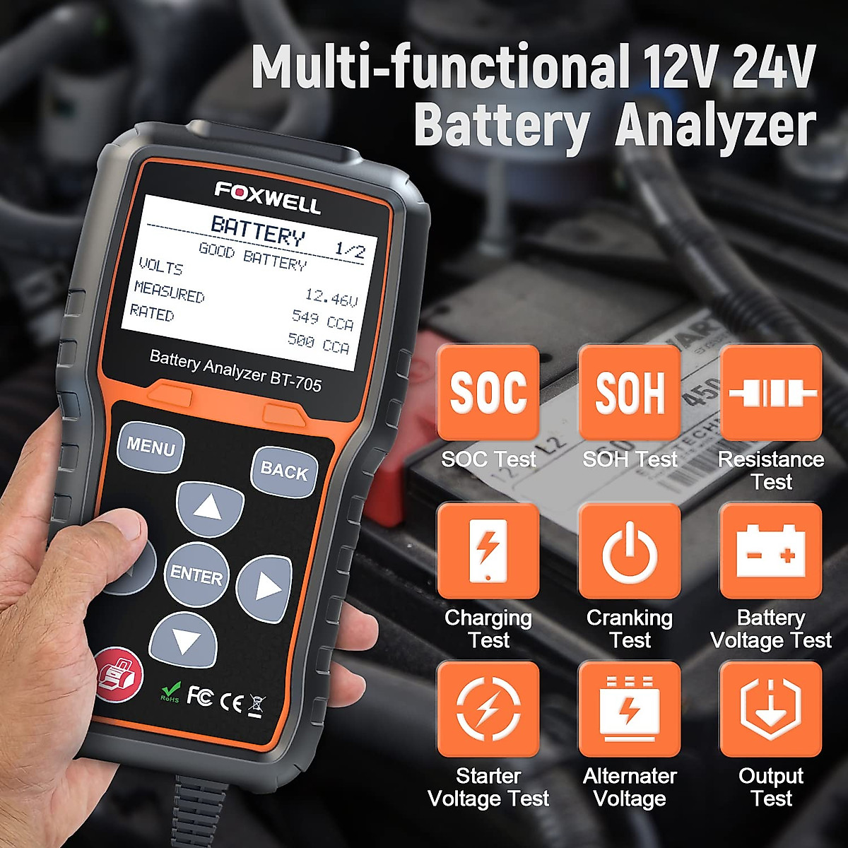 FOXWELL NT301 OBD2 Reader and FOXWELL BT705 12V 24V Auto Battery Tester