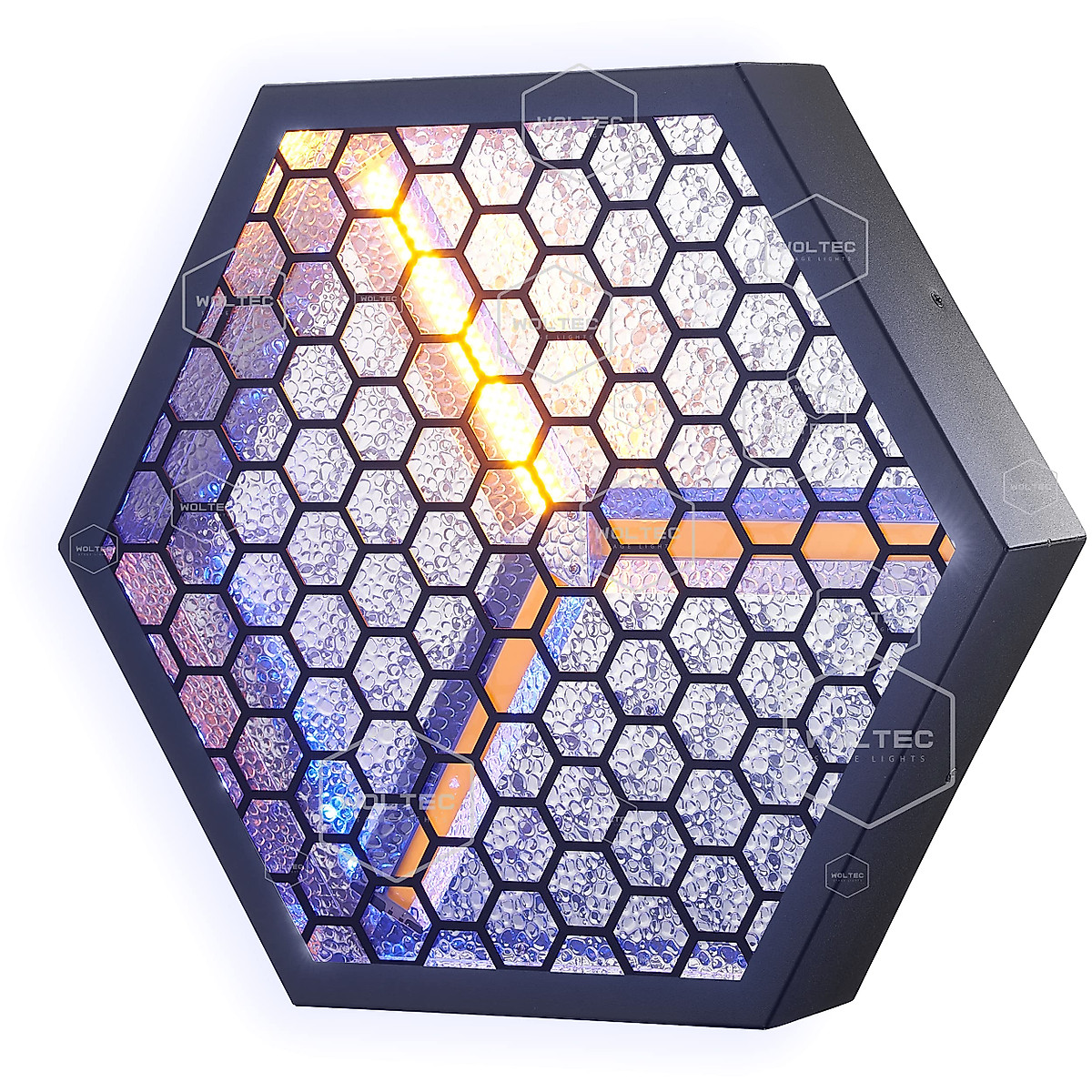 WOLTEC Hexagonal Retro Stage PAR Light for Disco and DJ Parties Background Effect – A Sound Active 3 x 60W WW and 47 RGB LED Rave Light with Tungsten-Look Filament and RGBW Glow of Strobe Lamp