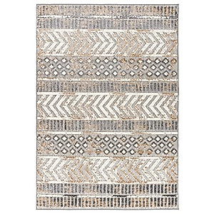 Rugshop Distressed Geometric Indoor/Outdoor Area Rug 5' x 7' Beige
