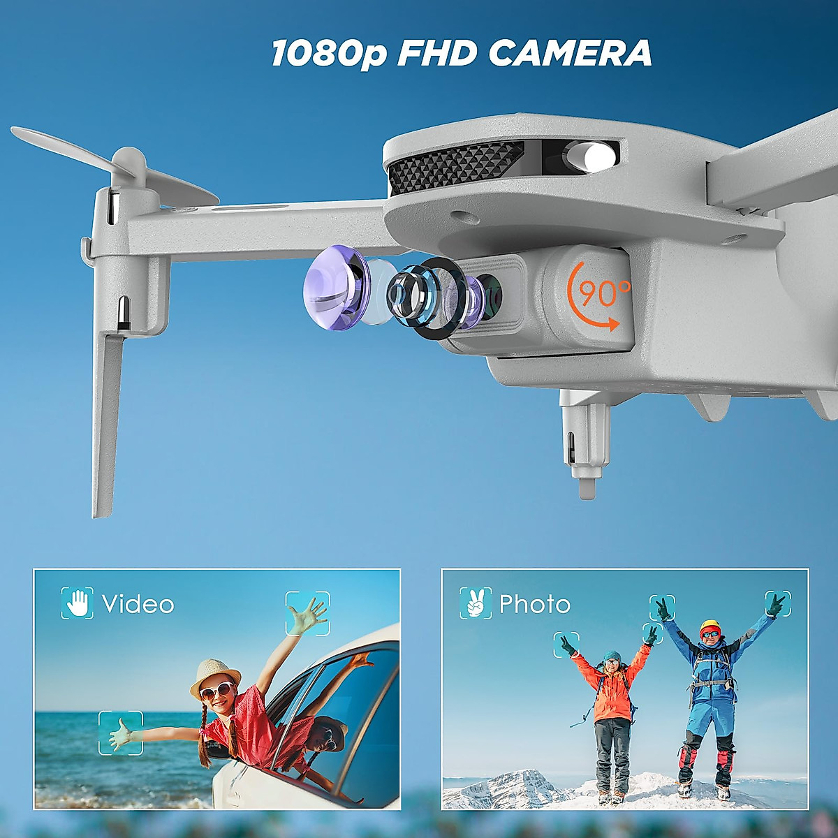 Ficinto 1080P FPV Foldable Quadcopter Drone with Camera - For Adults, Kids, Beginners - 3D Flips, Altitude Hold, Headless Mode, 2 Batteries