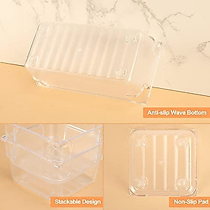 Fixwal 26pcs Clear Drawer Organizers Set 4 Size Plastic Bathroom Drawer Organizer Storage Bins Versatile Drawer Dividers Organizer Trays for Desk Makeup Vanity Dresser Office Kitchen
