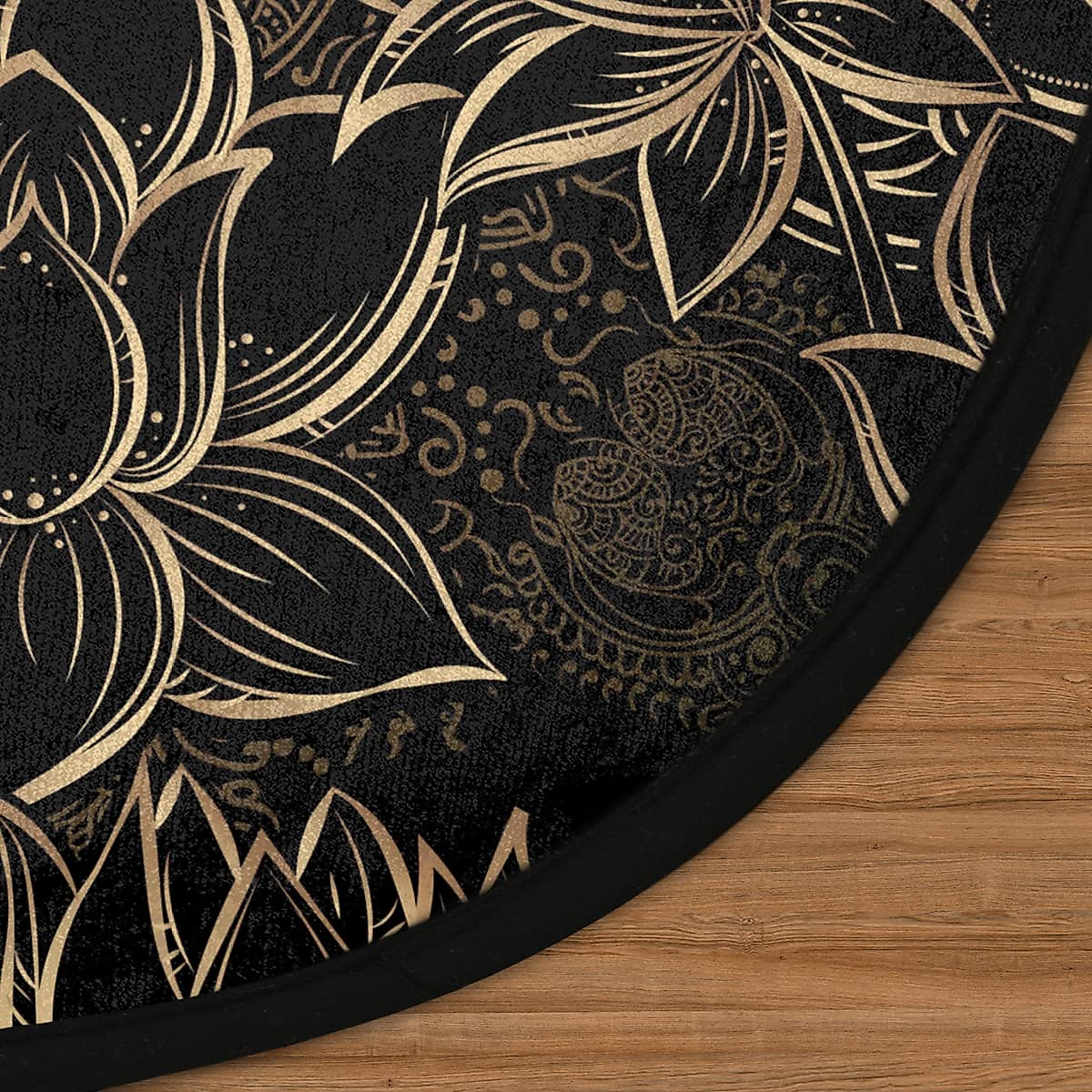 Luxurious Lotus Flower Round Rug 5.2Ft Black Non Slip Round Area Rug for Bedroom Living Room, Soft Throw Rugs Play Rug Circular Area Rugs Circle Playhouse Carpet