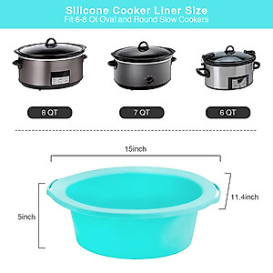 ChefAid Slow Cooker Liners, 100% Silicone Reusable Crock Pot Insert Accessories for 6-8 Oval or Round Quart Slow Cookers, Food Safe & Dishwasher Safe (Grey-Mint)