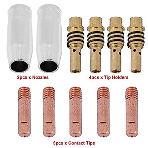 Zerone Nozzles Contact Tips, 11pcs Nozzles Contact Tips Holders MIG Welder Consumable Accessory Fit for 15AK Torch Gun