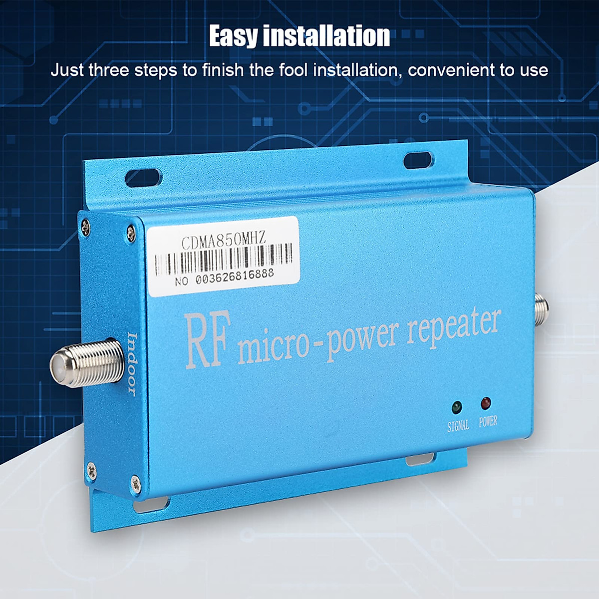 RF Micro Power Repeater Intensifier Amplifier Booster with Intelligent Chip Stable Performance and 10m Sucker Cable Small Antenna Set(US)