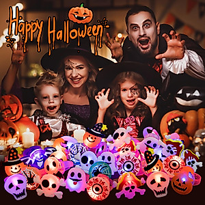 Ouddy Life 50Pcs Halloween Light up Rings for Kids, Glow in the Dark LED Flash Finger Lights Non-Candy Fillers Toys for Trick or Treat Prizes Party Favors Goodie Bag Stuffers