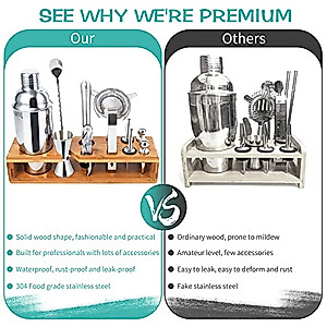 Bartender Kit,Cocktail Shaker Set,Bar Mixing Set with 24oz Stainless Steel and Bamboo Stand, Bar Set with Recipe by Bournis