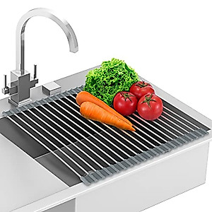 Haydyson Roll Up Dish Drying Rack, 17.5" x 15.7", Multipurpose Sink Drying Rack, Stainless Steel Sink Rack Dish Drainer Heat Resistant Dish Racks for Kitchen Counter