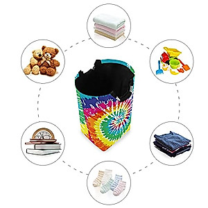 Kigai Tie Dye Laundry Basket Collapsible Large Clothes Hamper Nursery Storage Bin with Handle for Bedroom, Bathroom, Dorm, Kids Room