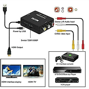 AV to HDMI Converter, RCA to HDMI, BD&M 1080P Mini RCA Composite CVBS Video Audio Converter Adapter Support PAL/NTSC for TV/PC/ PS3/ STB/Xbox VHS/VCR/Blue-Ray DVD Players - Black
