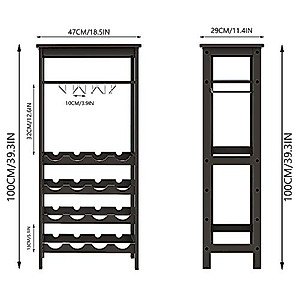 URFORESTIC Bamboo Wine Rack Free Standing Wine Holder Display Shelves with Glass Holder Rack, 16 Bottles Stackable Capacity for Home Kitchen