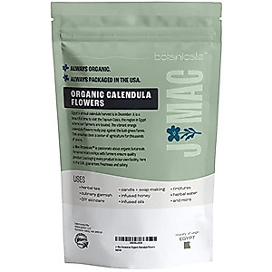 J Mac Botanicals, Organic Calendula Flower (16 ounce), whole dried flowers and petals, loose leaf tea, marigold flower, USDA Certified Organic. Great for loose leaf teas, cocktail bombs, salve