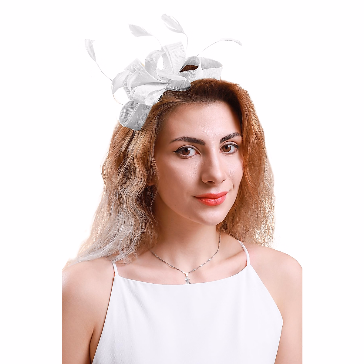 Cizoe Kentucky Derby Fascinators for Women High Tea Party Hats Cocktail Wedding Headware Bridal Headpiece(White)