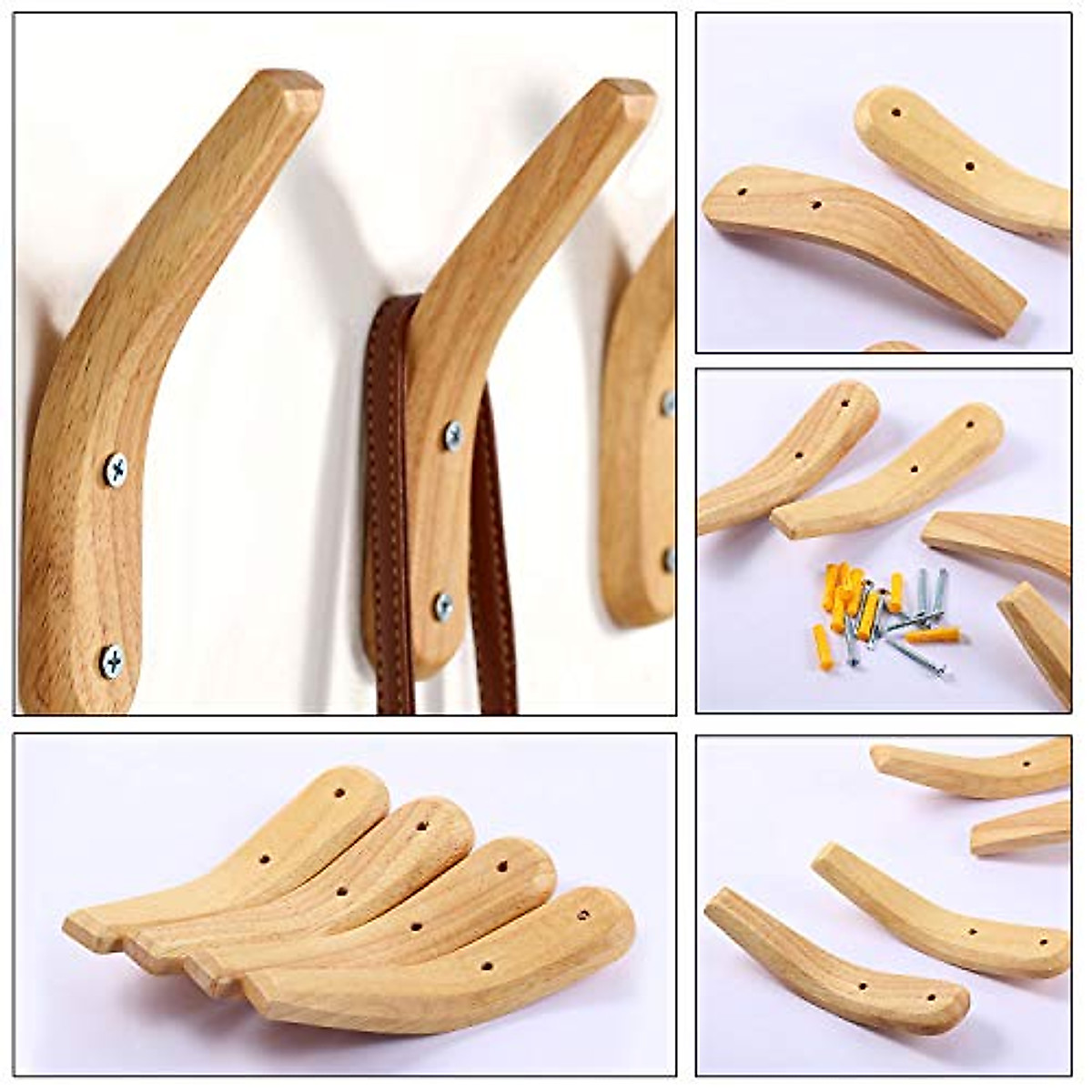 6 Pieces Wooden Coat Rack Hooks Wall Mounted Hat Rack Organizers Rustic Towel Hangers for Hanging Coats Hats Bags Towels