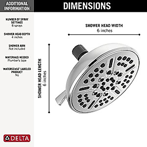 Delta Faucet 8-Spray Chrome Shower Head, Delta Shower Head Chrome, Showerheads, 2.5 GPM Flow Rate, Chrome 75898