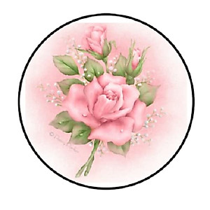 48 pcs Valentine's Day Pink Rose​​​​ Stickers Envelope Seals Labels Round Tags, Stamps Sticker for Gift Cards, Envelopes, Boxes for Holiday, Birthday, Christmas