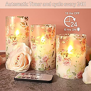 PETRISTRIKE Pink Flameless Candles with Remote & Timer, Flickering Glass Tumbler Candles, Love Themed Decor Battery Led Pillar Candles, Floral Rose Table Ornaments for Mother Gifts,Valentine's Day