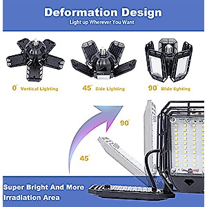 suyncyi 2 Pack LED Garage Light, 150W Ultra Bright LED Shop Light with 5 Adjustable Panels,15000LM 6500K E26/E27 Deformable LED Garage Ceiling Lights for Garage, Workshop