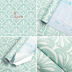 Guvana Green Peel and Stick Wallpaper Geometric Contact Paper Modern DIY Self Adhesive Wallpaper 17.32" X78.7"Removable Contact Paper White Trellis Decorative Paper for Accent Wall Covering Vinyl Roll