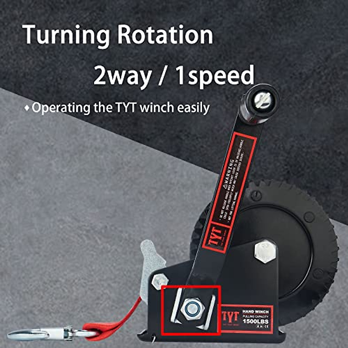 TYT 1500LB Boat Trailer Strap Winch with 8M Red Strap, Sturdy Long-Lasting Gear Hand Crank Winch, Operated Two Way Ratchet Manual Winches for Towing Pulley Boat Trailer Truck RV Jet Ski Marine Winch