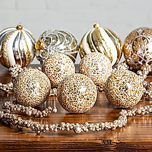 Ka Home Gold Mosaic Glass Orbs Set of 5 - Decorative Sphere Balls for Centerpiece, Tray and Bowl Displays -3 inches Each
