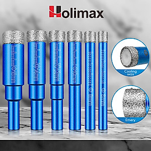 Dry Diamond Drill Bits Set 6 PCs Small Diamond Hole Saw Kit for Granite Marble Porcelain Tile Ceramic Stone Glass Hard Materials (not for Wood) Round Shank 1/4, 5/16, 3/8, 1/2, 9/16, 5/8 inch