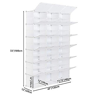 DESIGNSCAPE3D 12-Tier Portable 72 Pair Shoe Rack Organizer 36 Grids Tower Shelf Storage Cabinet Stand Expandable for Heels, Boots, Slippers, White