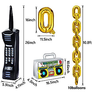 22 Pieces Inflatable Radio Boombox Inflatable Mobile Phone and 16 Inch Gold Inflatable Foil Chain Balloons 80s 90s Party Decorations Supplies Cosplay Props Hip Hop Theme Birthdays Weddings Graduations