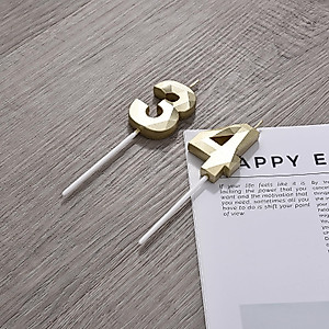 2 inch Gold 34 Birthday Candles, 3D Diamond Number 34th Cake Topper for Boys Girls Birthday Party Decorations Theme Party
