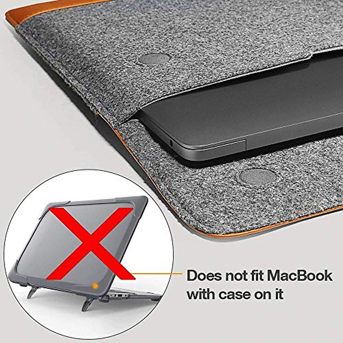 tomtoc Slim Laptop Sleeve for 13-inch New MacBook Air 2022-2018 M2/A2681 M1/A2337 A2179, 13-inch MacBook Pro 2022-2016 M2/A2686 M1/A2338 A2251 A2289, Dell XPS 13 Plus, Felt & PU Leather Envelope Case