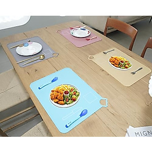 Silicone Baby Placemat, Kids Placemats for Dining Table, Montessori Placemat, Non Slip Placemat for Toddler, Waterproof, Washable, Portable Placemat Set of 2 (Beige+Powder)