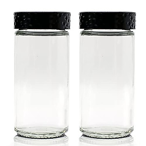 Tianifa 2 Pcs Black Spice Jars, 3 oz Glass Seasoning Bottles, Spices Container, Empty Spice Jars, Round Spice Bottles with Airtight Plastic Caps with Shaker Lids (2, clear)