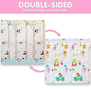 Bammax X-Large Waterproof Foam Padded Baby Play Mat | Reversible & Foldable | Safe & Thick Baby Foam Play Mat | 70" x 78" | Use as Baby Crawling Mat or Kids Play Mat for Floor | Includes Travel Bag