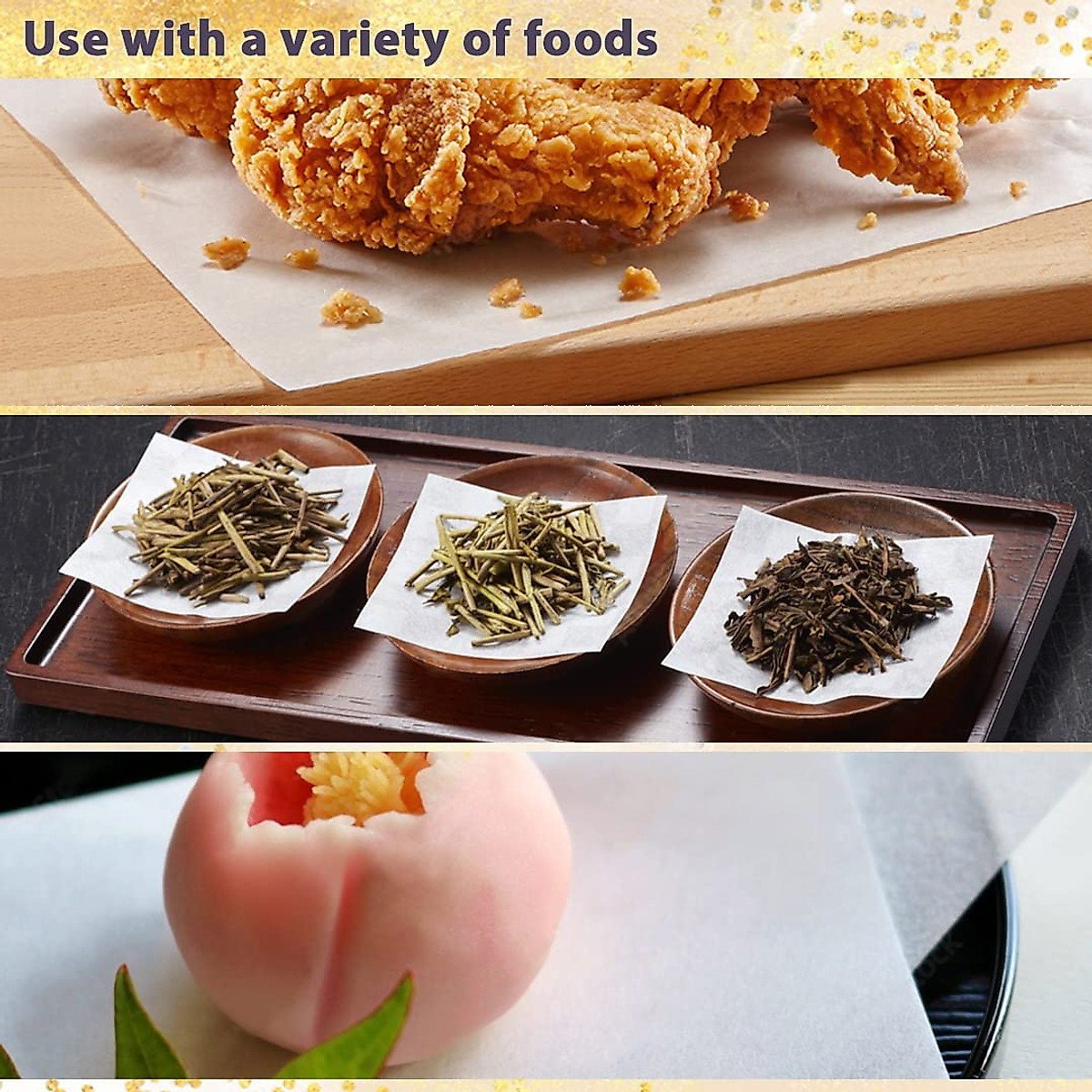 TIKUSAN Japanese Tempura Paper, Oil Absorbing Cooking Paper, 8.6 × 7.8 inch, 100 Sheets, Made in Japan