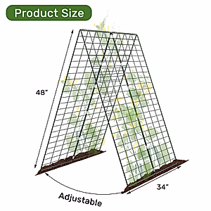 AGTEK 34" x 48" Foldable Cucumber Trellis with Garden Stakes and Zip Ties Plant Support A Frame Metal Trellis for Climbing Plants, Cucumber, Vegetable, Flowers