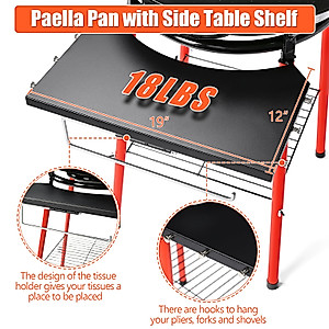 QuliMetal Paella Pan Burner & Stand Set, 22 Inch Enameled Paella Pan, Built-In Ignitor, Regulator Hose, Carry Bag, Durable Legs & Side Shelf, Ideal for Camping, Backyard & Patio Cooking, 16 Servings