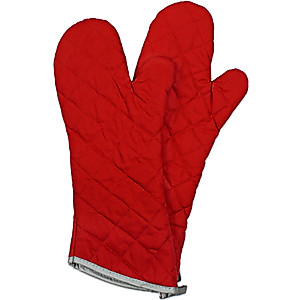 Nouvelle Legende Flame Retardant Kitchen and BBQ Heavy Duty Burn Protection Quilted Mitt, 17 Inches, Red, 2-Pack