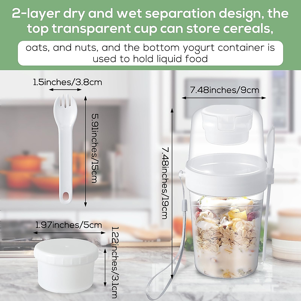 Gueevin 8 Pcs Yogurt Parfait Cups with Lids Reusable Yogurt Containers with Spoon 27 oz for Take Kids Oatmeal Snack Cereal Lunch Salad Fruit Breakfast Vegetable Storage