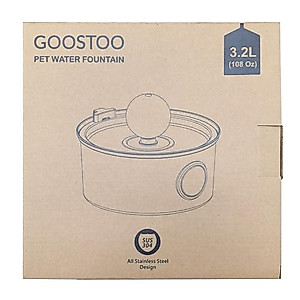 GOOSTOO Stainless Steel Cat Water Fountain - 108oz/3.2L Quiet Pet Fountain with Water Level Window - Attracts Cats to Drink