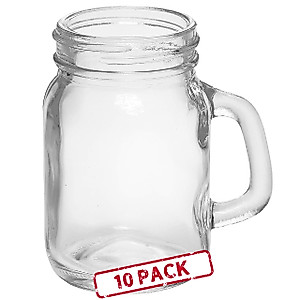 DISCOUNT PROMOS Mason Jar with Handle Set 4.5 oz. Set of 10, Bulk Pack - Sampler Glasses, Glass Jars for Overnight Oats, Candies, Fruits, Pickles, Spices, Beverages - Clear
