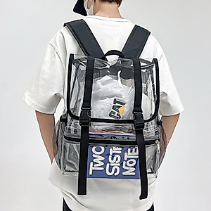 Verdancy Clear Backpack Transparent Bookbag See Through Schoolbag with Padded Adjustable Straps Heavy Duty PVC Waterproof (Black)