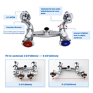 MaxSen Wall Mount Faucet 4 inch to 8 Inch Adjustable Center 25" Height Brass Commercial Kitchen Sink Faucet with Sprayer Pre-Rinse Faucet with 8 Inch Add on Spout Fit for Restaurant and Hotel