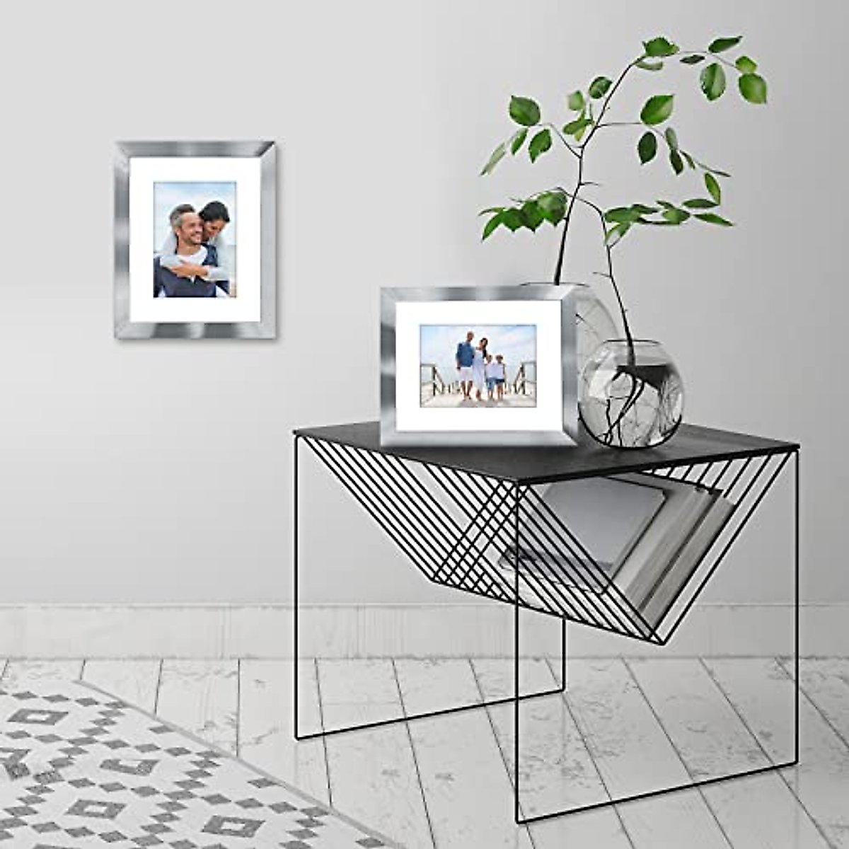 Americanflat 8x10 Picture Frame in Silver - Displays 5x7 with Mat and 8x10 Frame Without Mat - Composite Wood with Polished Glass - Horizontal and Vertical Formats for Wall and Tabletop