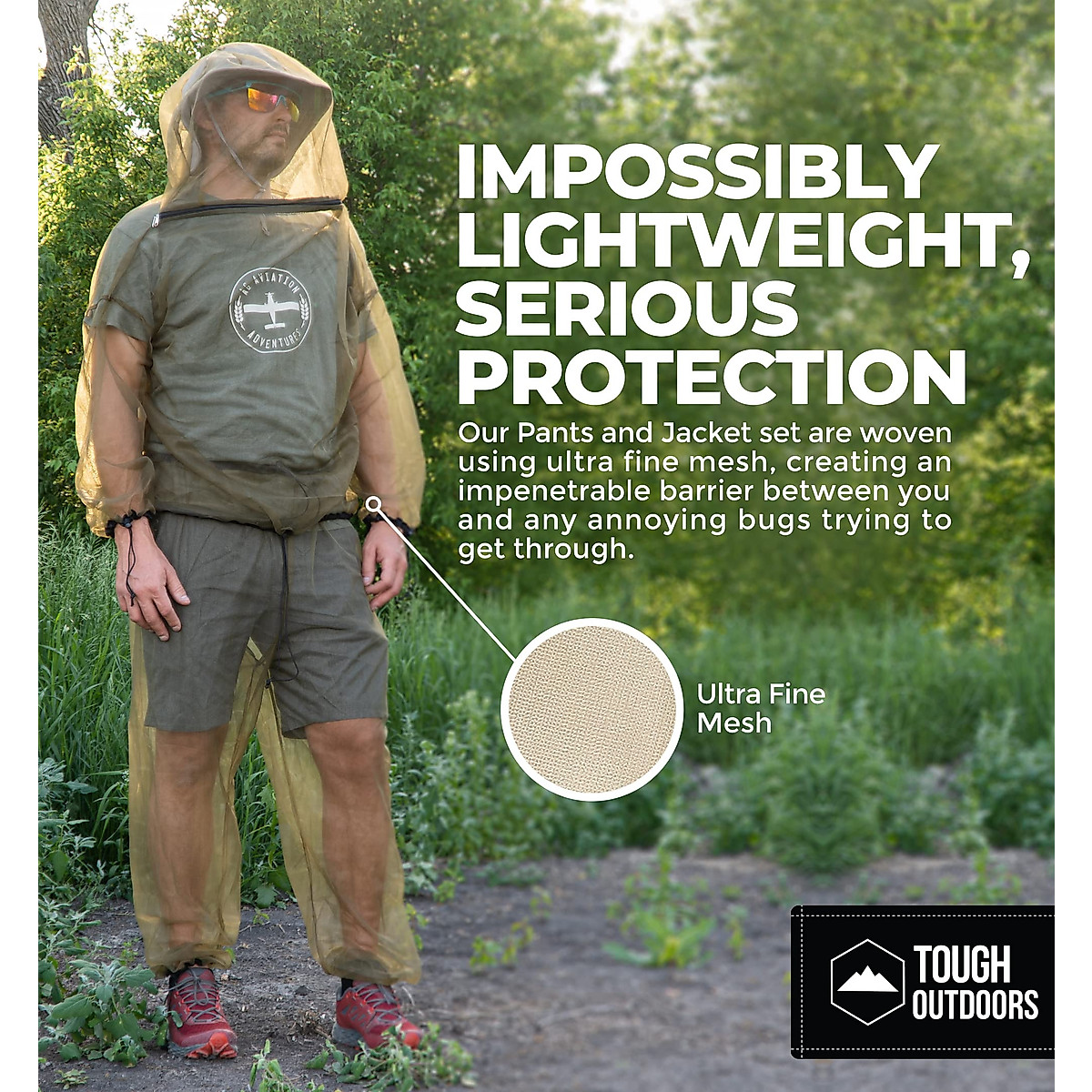 Tough Outdoors Mosquito Suit - Net Bug Pants & Jacket w/Hood - Mesh Bug Suit for Outdoor Protection from Bugs, Flies, Gnats, No-See-Ums & Midges - Clothing for Men & Women - w/Free Carry Pouch - Large