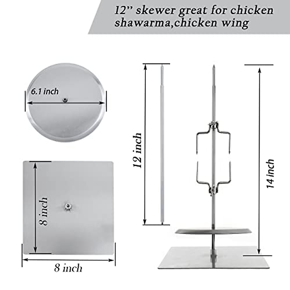 YOOYIST Vertical Skewer for al Pastor, Stainless Steel Removable BBQ Hack Stand with Meat Forks, Brazilian Barbecue Skewers Grilling Meat Spit